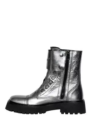 Zadig&Voltaire Metallic-effect Leather Combat Boots - Grey