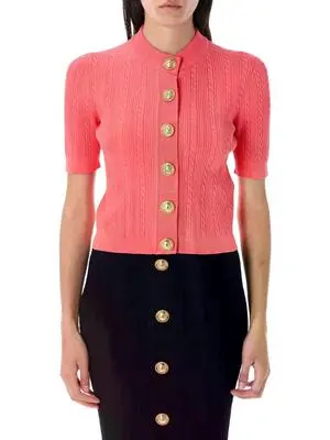 Balmain Cable-knit Buttoned Cardigan - Pink
