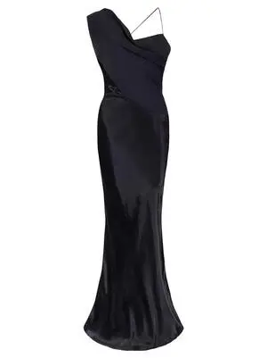 Paris Georgia Minka Asymmetrical Draped Gown - Black