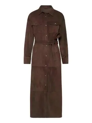 Brunello Cucinelli Belted Suede Shirt Dress - Brown