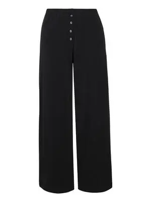 LESET Boxer Pointelle-knit Cotton Wide-leg Pants - Black