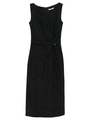 NISSA Polka-dot Embellished Midi Dress - Black