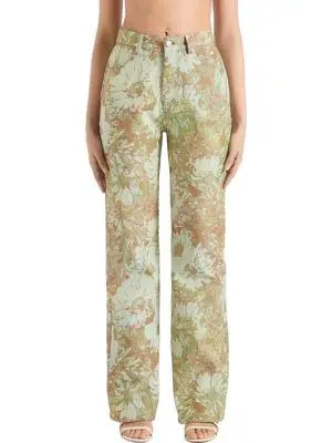 Manière De Voir Florence Jacquard High-rise Straight-leg Jeans - Green