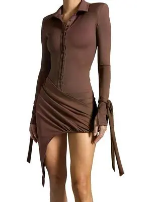 Manière De Voir Draped Asymmetric Mini Dress - Brown