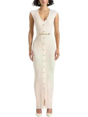 Manière De Voir Helene Belted Knit Maxi Dress - Neutrals
