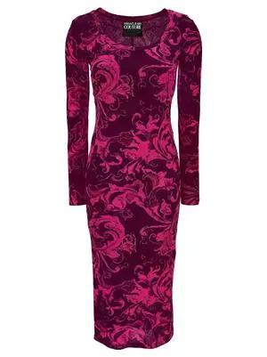 Versace Baroque-print Long-sleeve Midi Dress - Purple