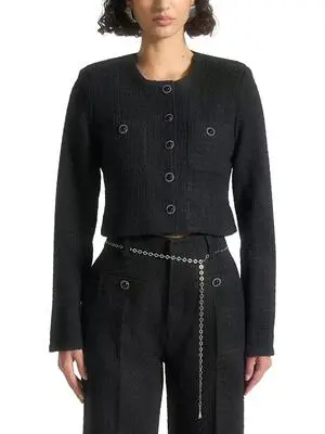 Manière De Voir Pearl-detail Cropped Tweed Jacket - Black