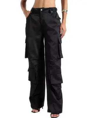 Manière De Voir Emilie High-waisted Satin Cargo Trousers - Black