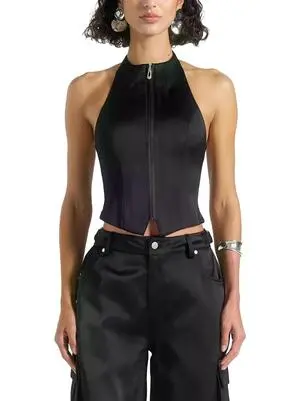 Manière De Voir Claudette Satin Halterneck Top - Black