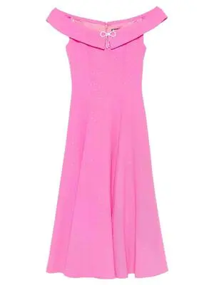 NISSA Bow-embellished Off-shoulder Midi Dress - Pink