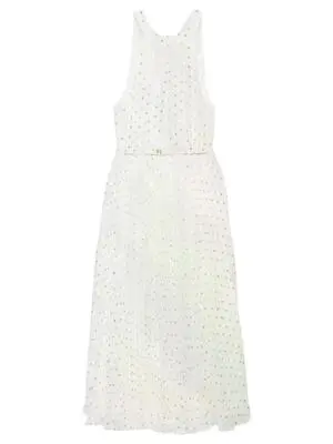 NISSA Pleated Polka-dot Midi Dress - White