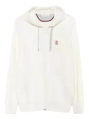 Brunello Cucinelli Hooded Ribbed Zip-up Cardigan - White
