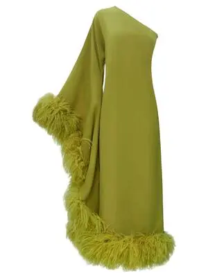 TALLER MARMO Baler Feather-trimmed One-shoulder Maxi Dress - Green