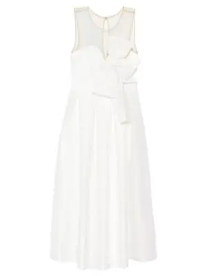 NISSA Bow-detail Midi Dress - White
