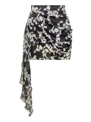 Elisabetta Franchi Floral-print Draped Mini Skirt - Black