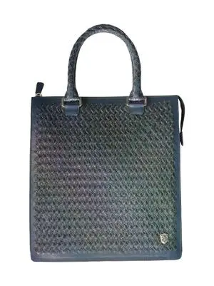 LARDINI Woven Calfskin Leather Tote Bag - Blue