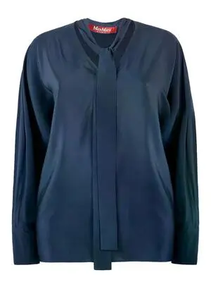 Max Mara Tie-neck Long-sleeve Shirt - Blue