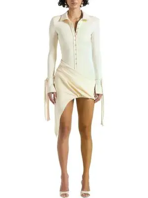 Manière De Voir Asymmetric Draped Mini Dress - Neutrals