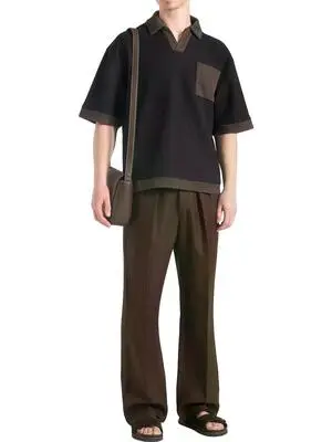 Manière De Voir Brice Boxy-fit Crochet-detail Polo Shirt - Black