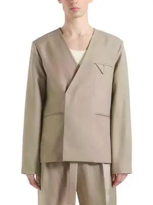 Manière De Voir Colin Collarless Double-breasted Blazer - Neutrals