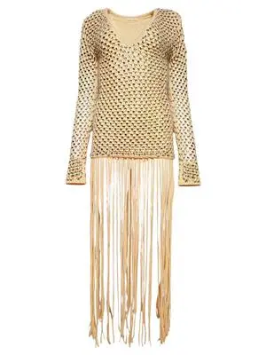 DIOTIMA Sequins-embellished Fringe Maxi Dress - Neutrals