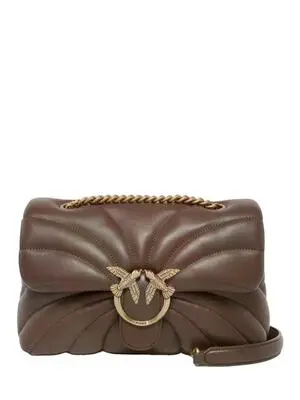 Pinko Quilted Shoulder Bag With Love Birds Embellishment - Brown