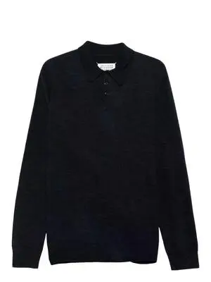 MAISON MARGIELA Elbow-patch Wool Polo Shirt - Blue