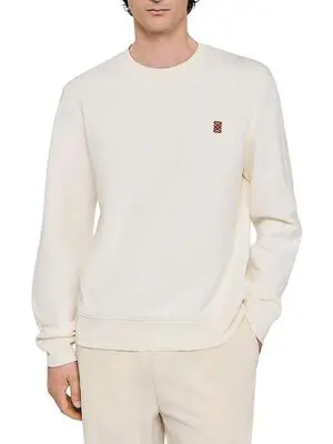 Sandro Crewneck Sweatshirt With Patch Logo - Butter Cream