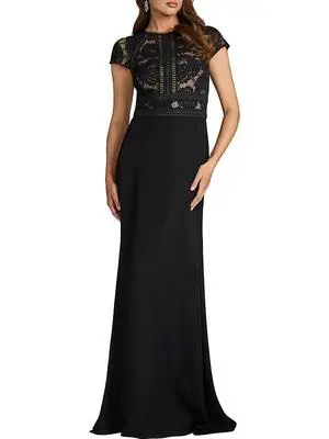 Tadashi Shoji Catrine Lace Bodice Gown - Black/nude