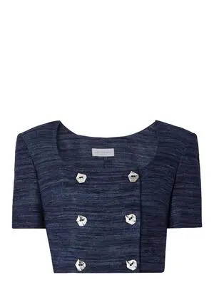 VIOLANTE NESSI Vittoria Cropped Silk-tweed Top - Blue