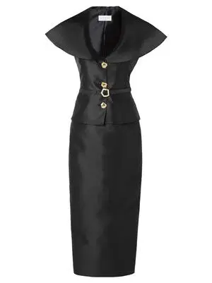 VIOLANTE NESSI Manuela Belted Cape-effect Mikado Gown - Black