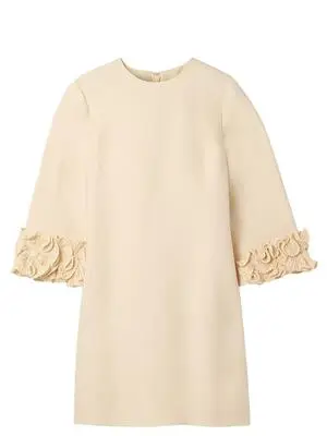 Valentino Garavani Wool And Silk-blend Crepe Mini Dress With Ruffles - Cream