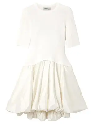 Simkhai Kenny Ribbed-knit And Pleated Taffeta Mini Dress - White