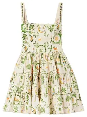 Agua Bendita Lima Tiered Printed Mini Dress - Green