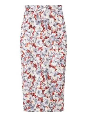 Posse Emma Floral-print Linen Midi Skirt With Lace Trim - Multi
