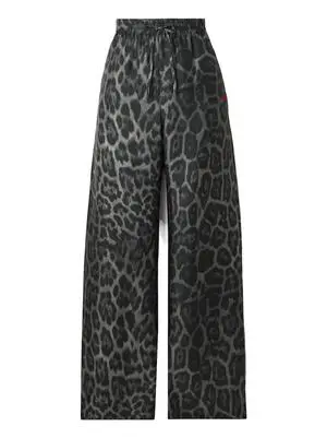 Stella McCartney Leopard-print Silk-satin Pants - Gray