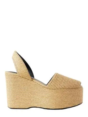 Alaïa Straw Slingback Platform Wedge Sandals - Neutrals
