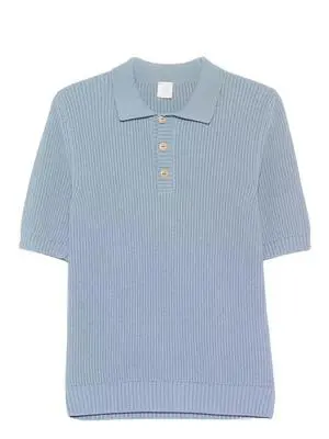 Eleventy Ribbed Cotton Polo Shirt - Blue