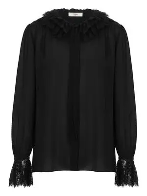 Chloé Fluid Silk Georgette Blouse With Lace Eggshell