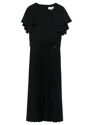 NISSA Pleated Ruffle Midi Dress - Black