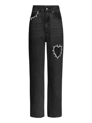 AREA Crystal-embellished Heart Jeans - Black