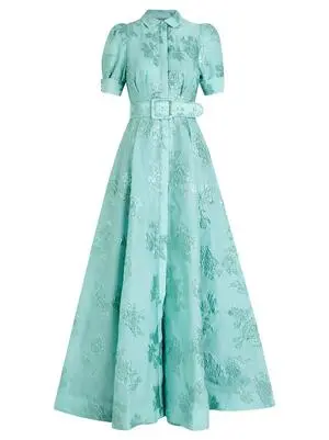 Rebecca Vallance Benette Floral-jacquard Cloqué Gown - Teal