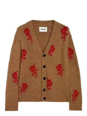 JIL SANDER Flower Intarsia-knit Cardigan - Brown