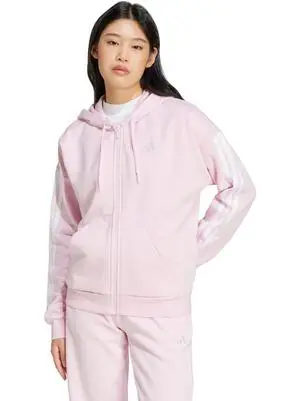 Adidas Essentials 3-stripes Full-zip Fleece Hoodie - Clear Pink / White