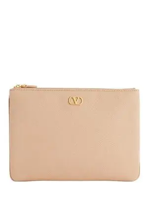 Valentino Garavani Vlogo Signature Leather Pouch - Rose Sand