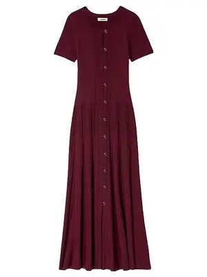 Sandro Round-neck Button-down Maxi Dress - Bordeaux