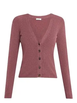 Brunello Cucinelli Metallic Cashmere Rib Knit Cardigan - C4238 Mauve