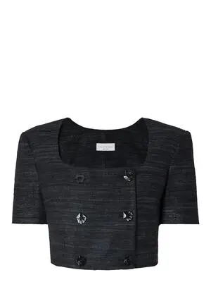 VIOLANTE NESSI Vittoria Cropped Silk-tweed Top - Black