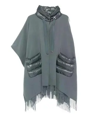 Herno Quilted-pocket Fringed Poncho - Blue