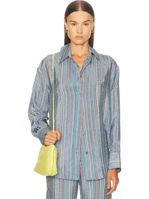 THE ELDER STATESMAN Striped Silk Big Shirt - Dusty Blue